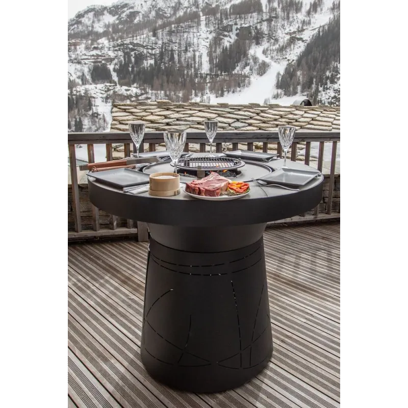 Brasero table basse ou mange debout ONCE VULX - bois ou ethanol - Ersho